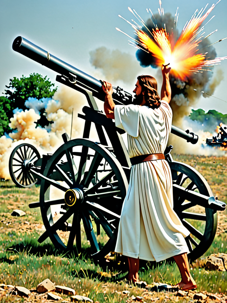 jesus in war firing artillery