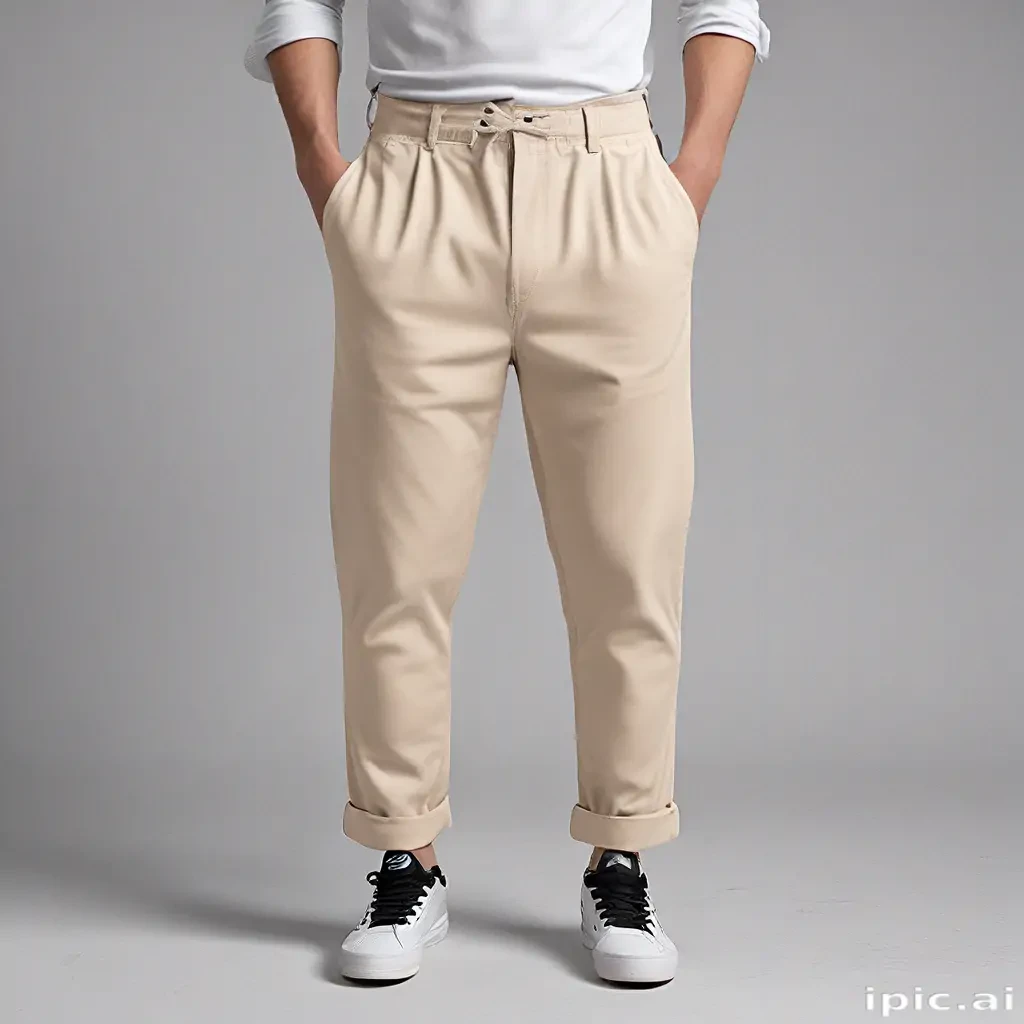 Stylish Casual Outfit Featuring Cream-Colored Trousers and Classic Sneakers