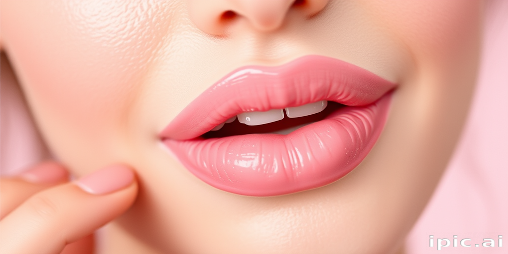 Close-up of Glossy Pink Lips with a Soft Touch and Shine