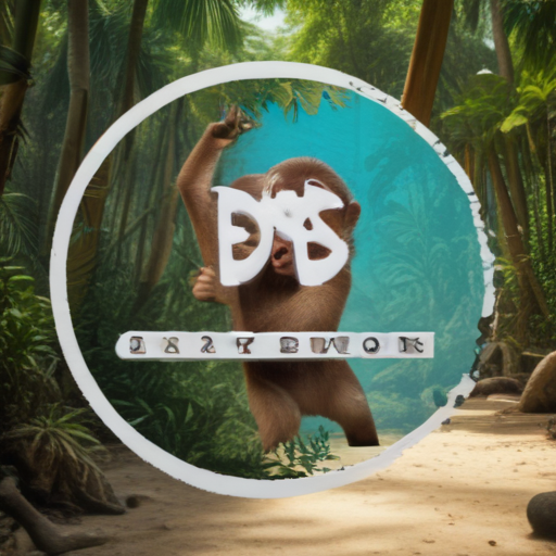 The DNA logo with a monkey in front of the text in a jungle beach with ...