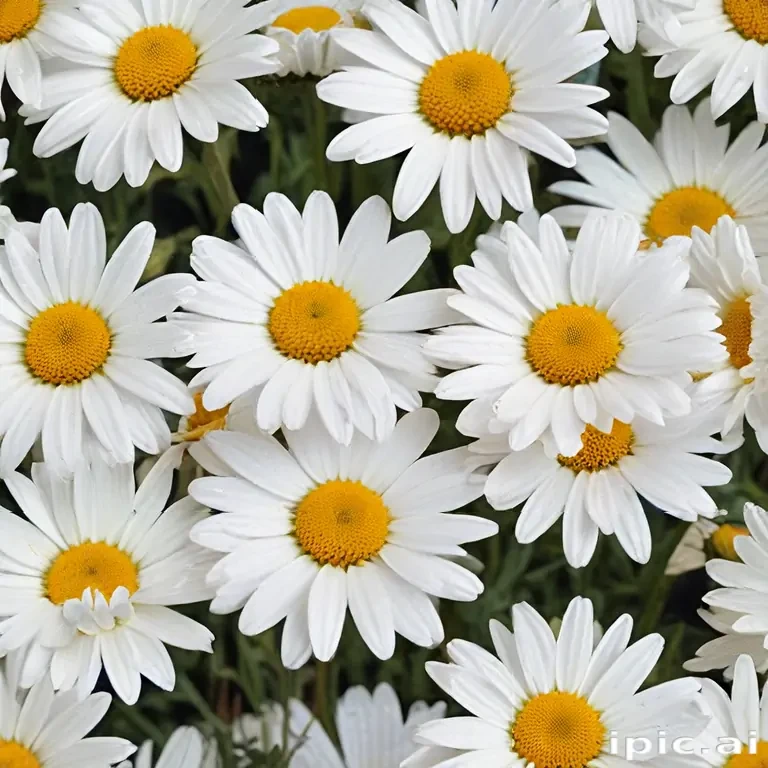 A Beautiful Field of Bright White Daisies Under Clear Blue Sky.