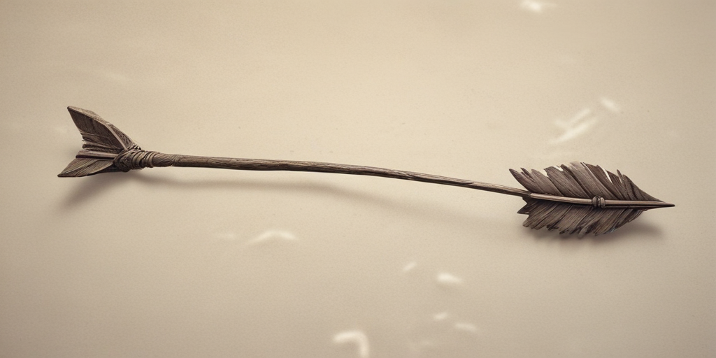An Intricately Designed Arrow with Leafy Fletching and Wooden Shaft