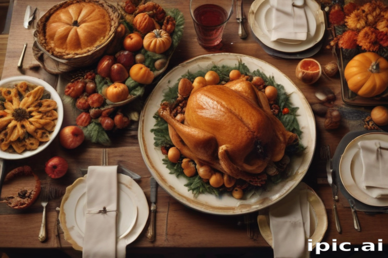 Thanksgiving Feast: A Bountiful Table with Turkey, Pumpkin Pie, and ...
