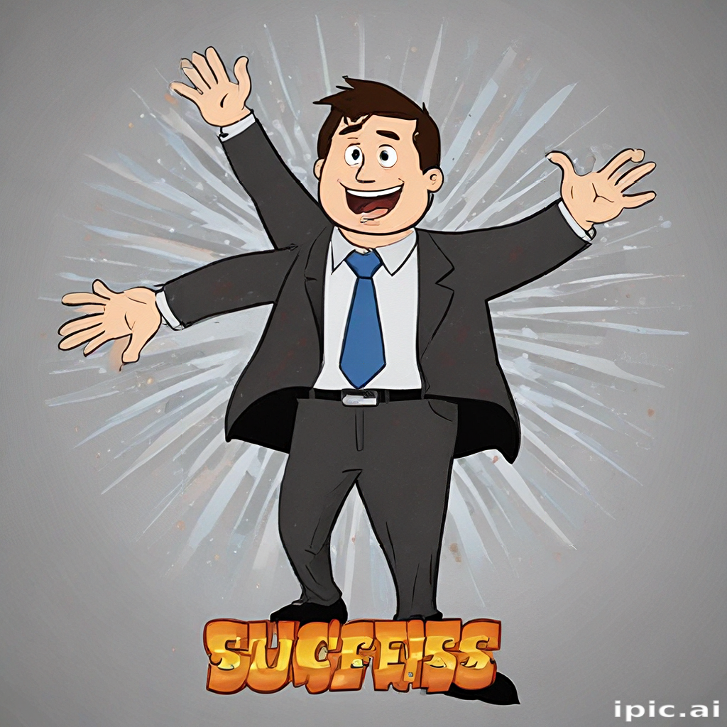 Animated Character Exuding Confidence and Joyful Success in a Suit