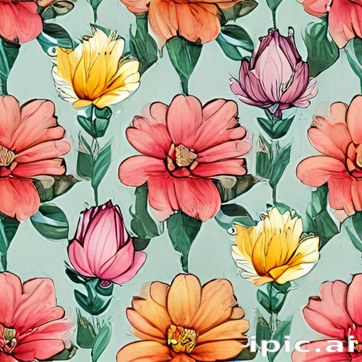 Vibrant Floral Pattern Featuring Various Colorful Flowers on a Soft ...