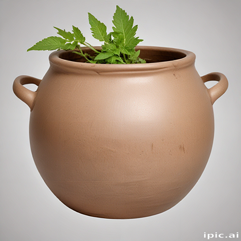 Simple Clay Pot with Fresh Green Herbs Growing Inside It