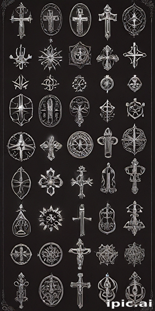 A Collection of Intricate Cross Designs and Symbols on a Dark Background.