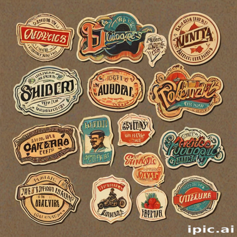 Collection of Vintage-Inspired Labels and Stickers with Unique ...