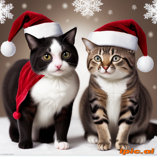 Two Adorable Cats Dressed in Santa Hats Celebrate the Holiday Season