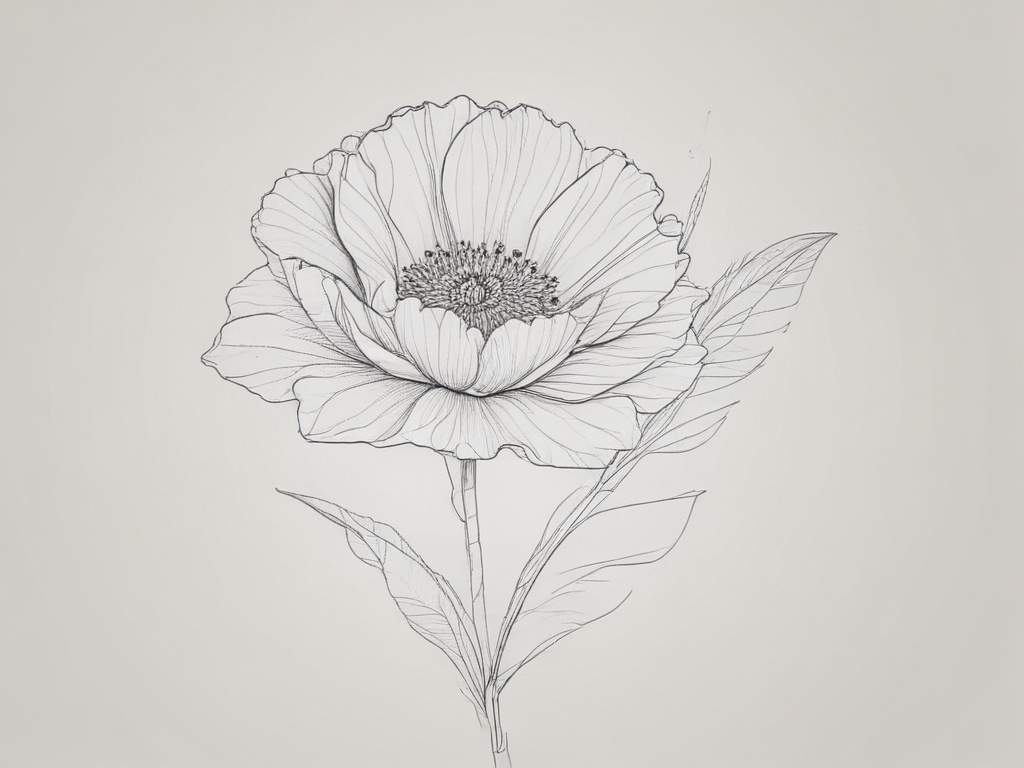 Delicate Line Art of a Blooming Flower with Intricate Petal Details