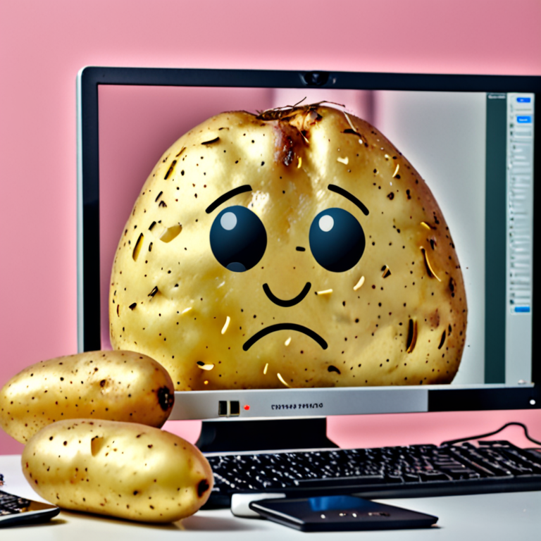 cyberbullying victim (potato) crying in front of its computer.
