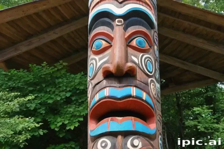 Vibrant Totem Pole Featuring Intricate Carvings and Rich Cultural ...