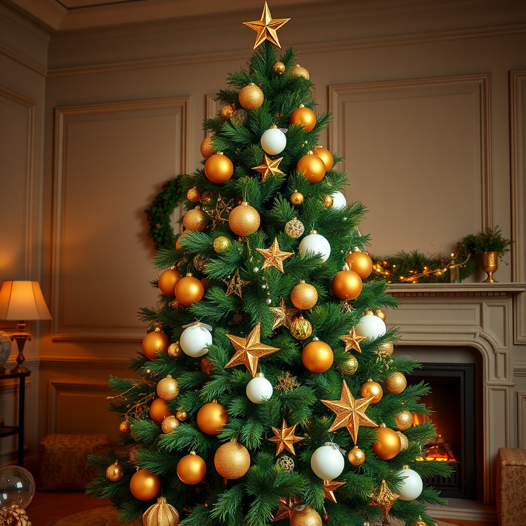 A Beautifully Decorated Christmas Tree Adorned with Gold and White ...