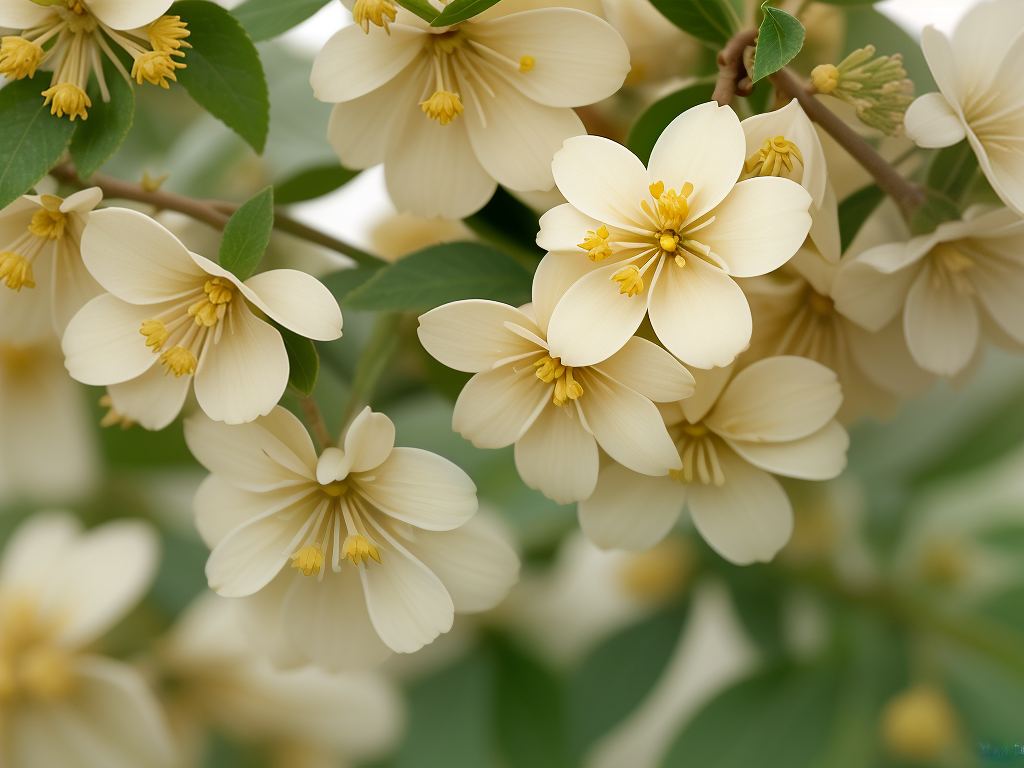 Delicate Cream-Colored Blossoms with Vibrant Yellow Stamen in ...