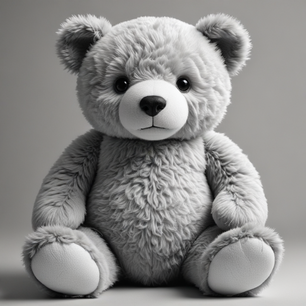 A Cute and Fluffy Gray Teddy Bear Sitting Against a Plain Background