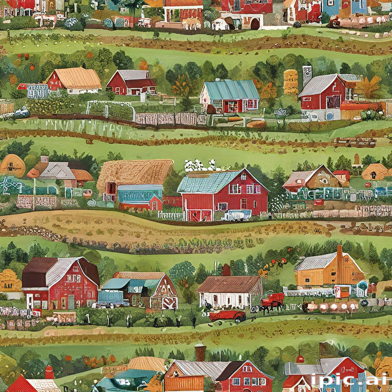 Charming Rural Landscape Depicting Vibrant Farms and Cozy Homesteads