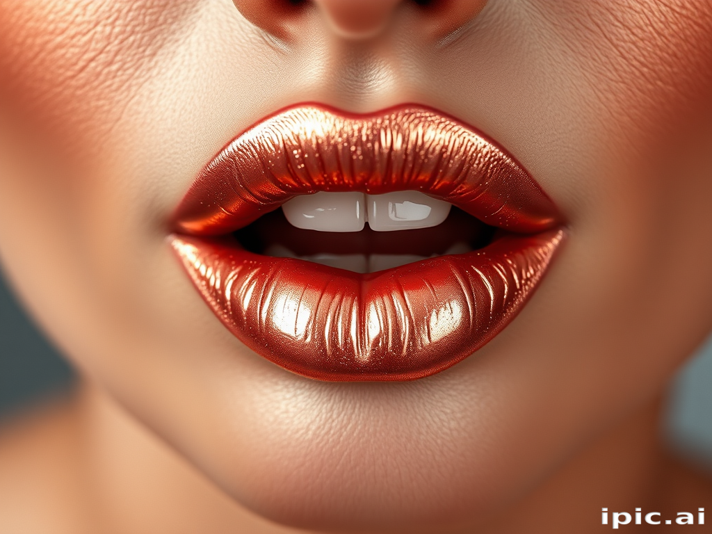 Close-Up of Glossy Metallic Lips with a Shimmering, Luscious Finish
