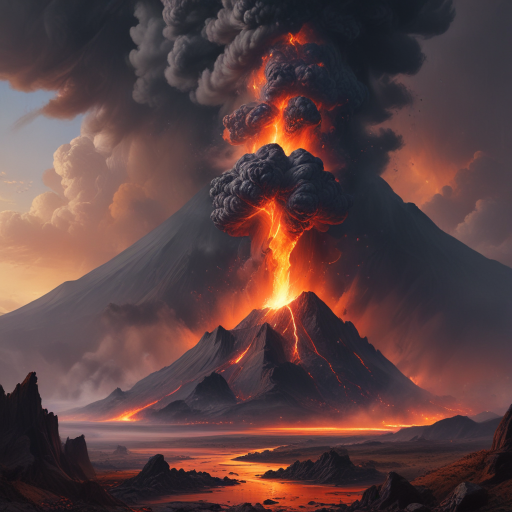 Realistic sci-fi painting of volcanic eruption