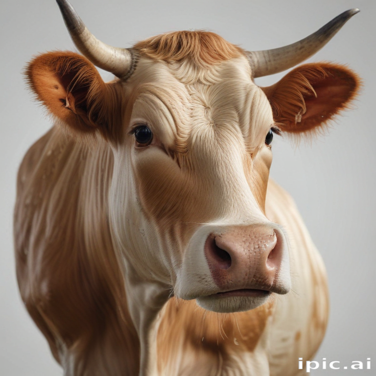 Close-Up of a Realistic Cow with Beautiful Brown and White Coat