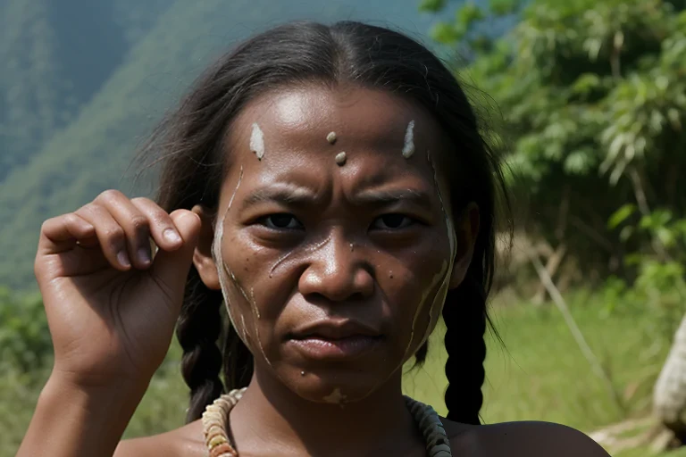 Portrait of a Young Indigenous Person with Traditional Body Paint Outdoors
