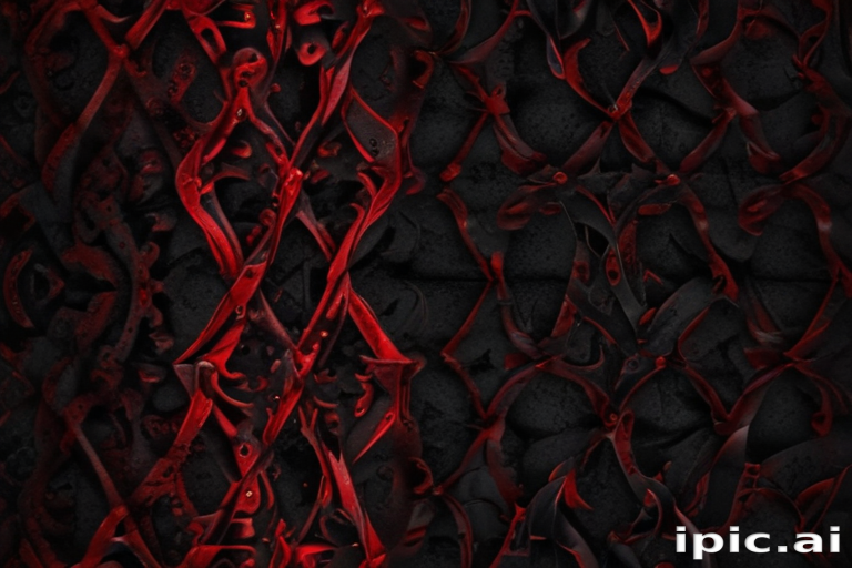 Intricate Abstract Design Featuring Dark Textures and Fiery Red Accents