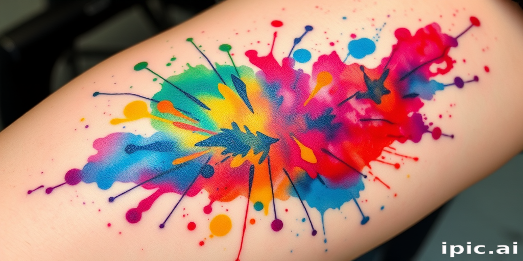 Vibrant Watercolor Tattoo Design Featuring Colorful Splashes and ...