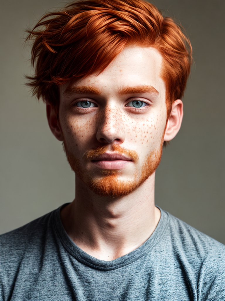 Male, short red hair, light brown eyes, freckles