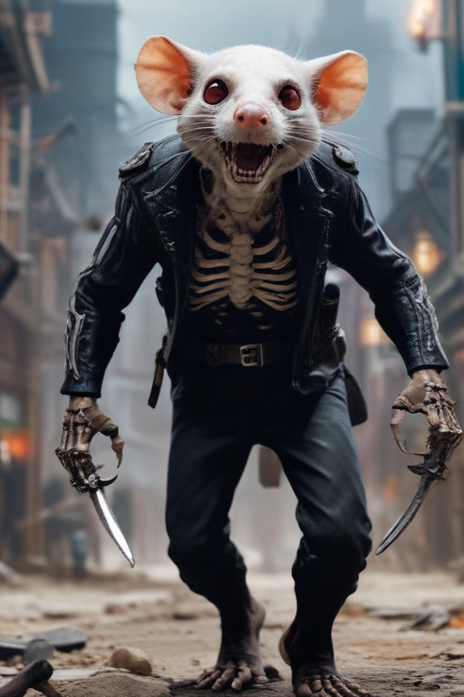 an evil sneaky rat skeleton thief with a dagger left side view standing ...