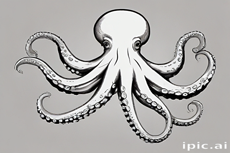 Intricate Illustration of an Octopus with Detailed Tentacles and Features