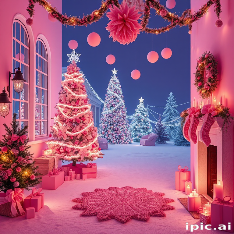 Enchanting Winter Wonderland with Pink Christmas Decorations and ...