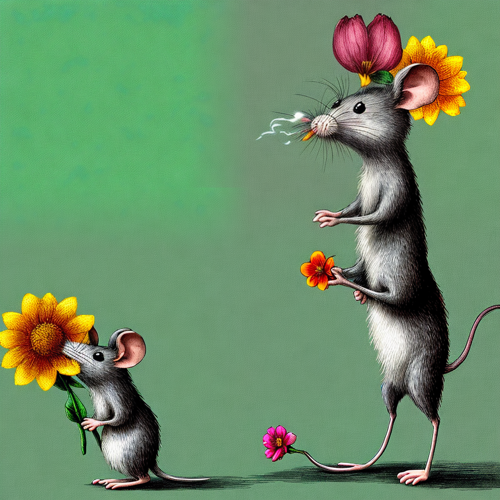 a mouse smoking a joint and with a flower