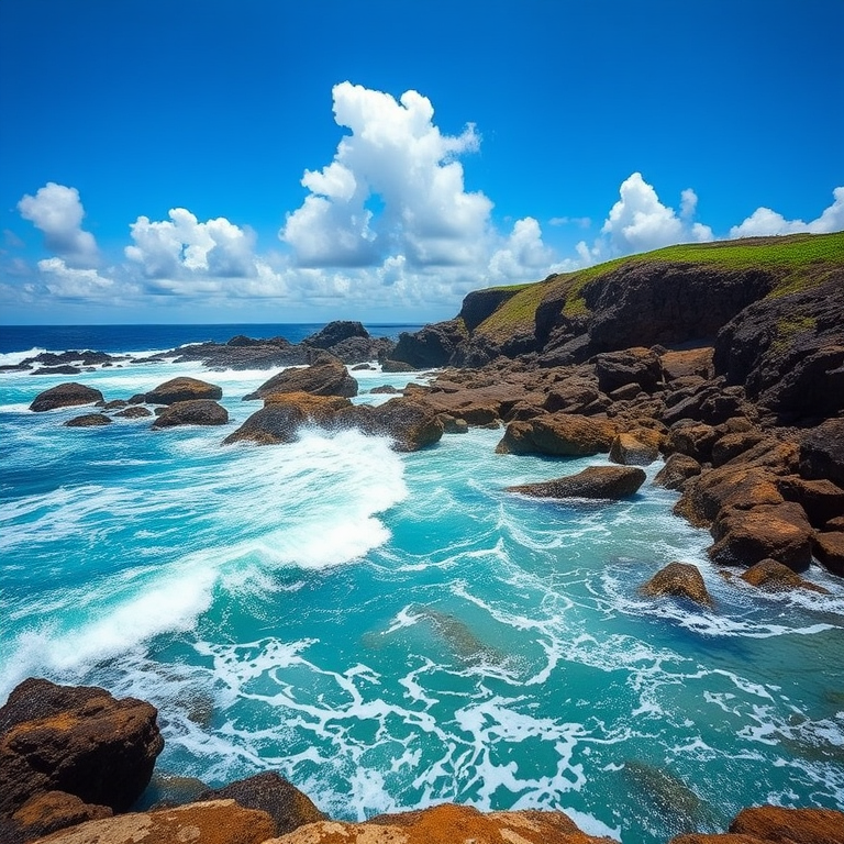 Stunning Coastal Landscape with Turquoise Waves Crashing Against Rocky ...