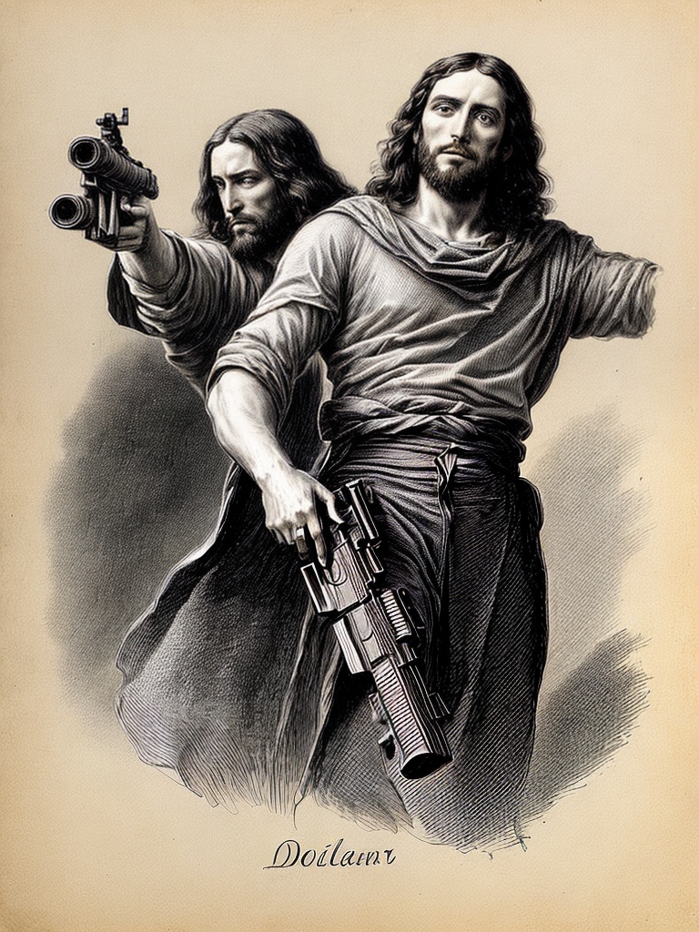 jesus pointing gun at donald trump
