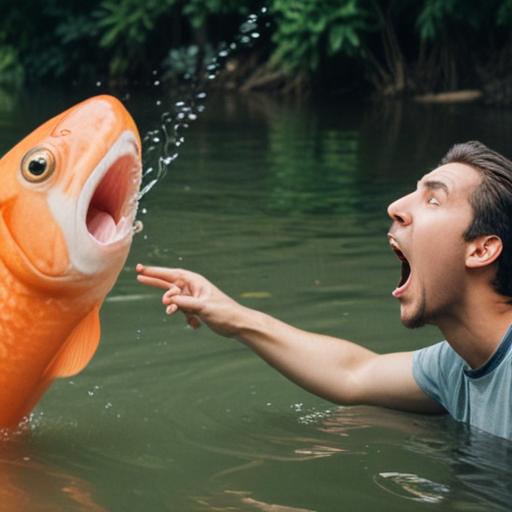 Guy screaming at a floating fish