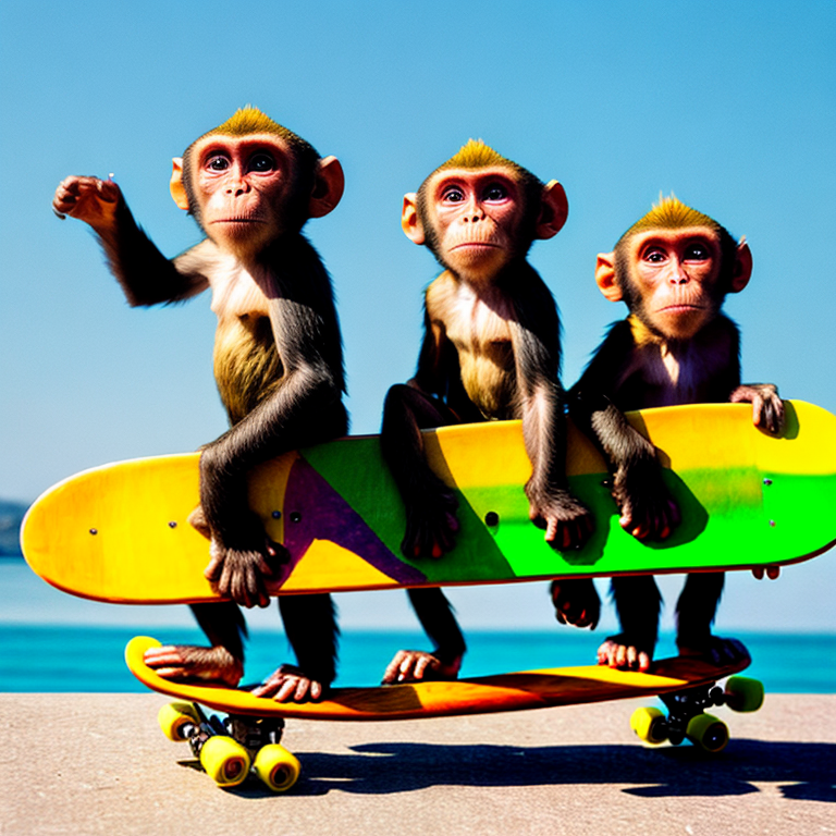 monkeys riding skateboards across the globe with rasta colors