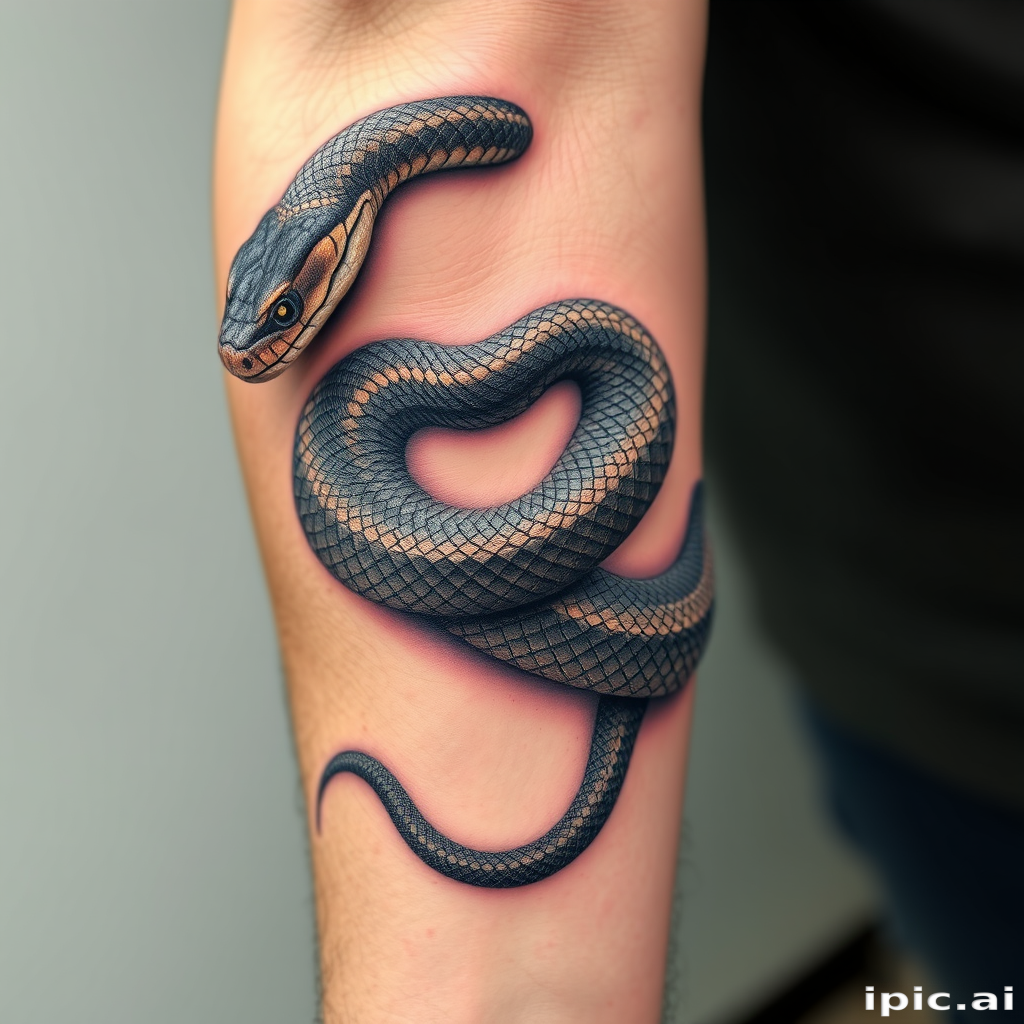 A Realistic Snake Tattoo Wrapped Around an Arm in Stunning Detail.