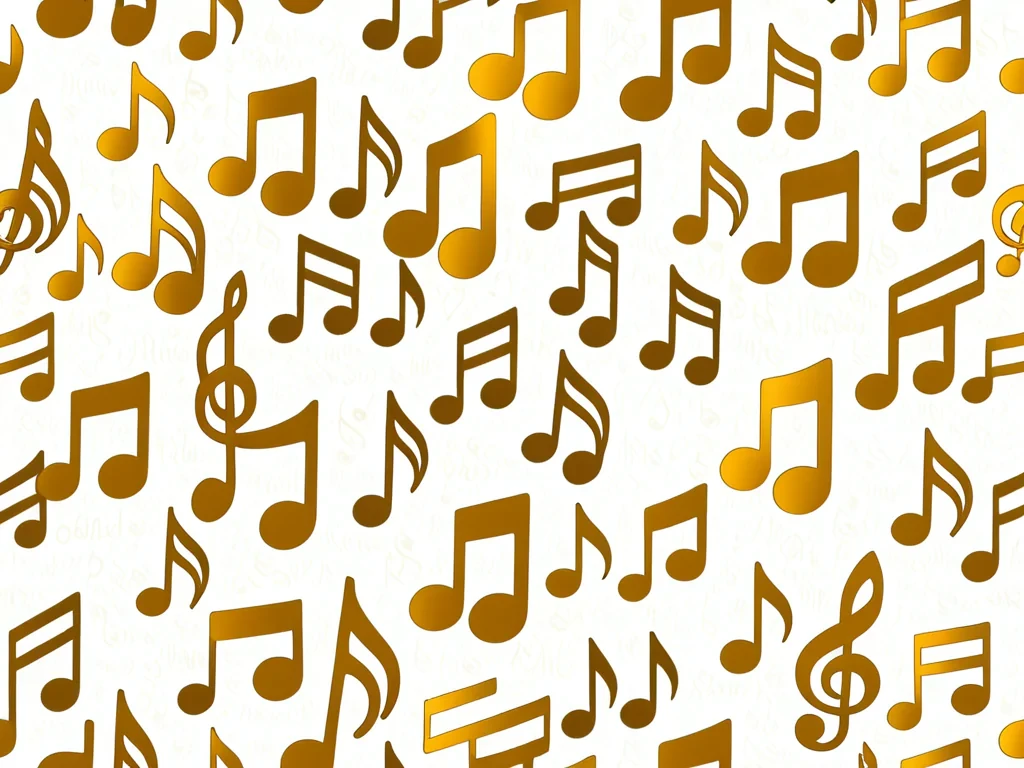 Vibrant Golden Music Notes Dancing Across a Bright White Background