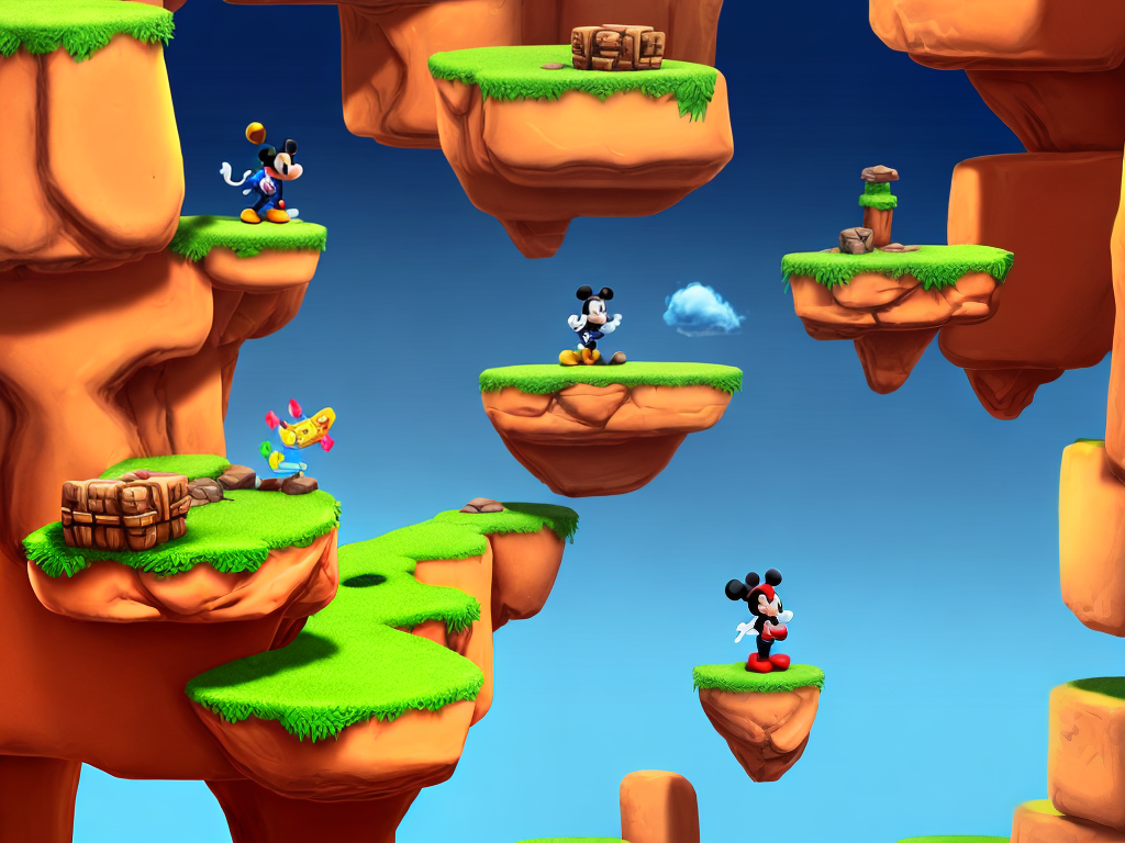 Create a heartwarming and adventurous scene where Mickey Mouse from ...