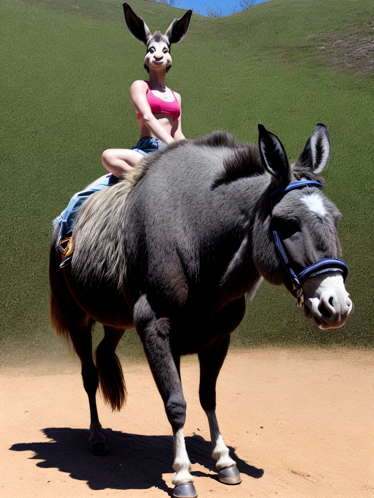 Donkey sitting on bull