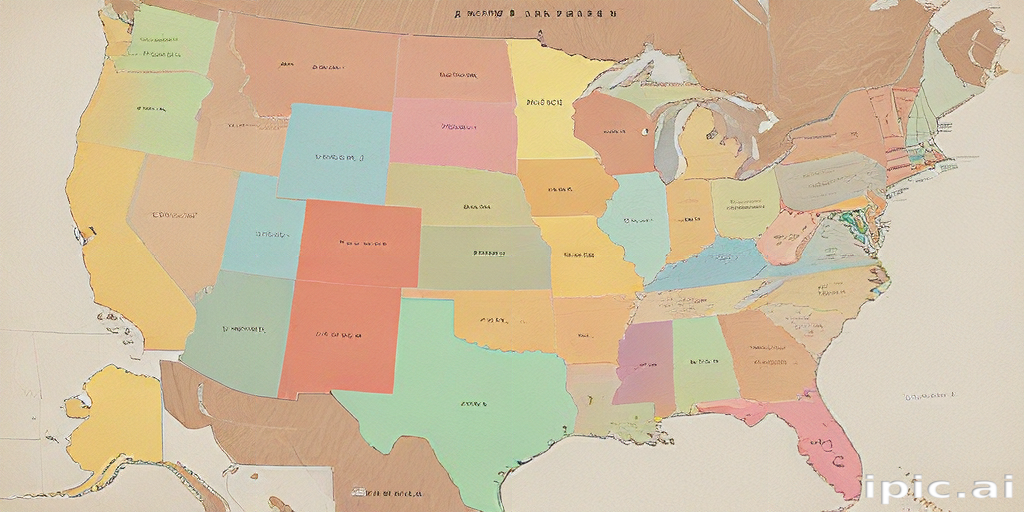 Colorful Map of the United States Highlighting State Boundaries and Names
