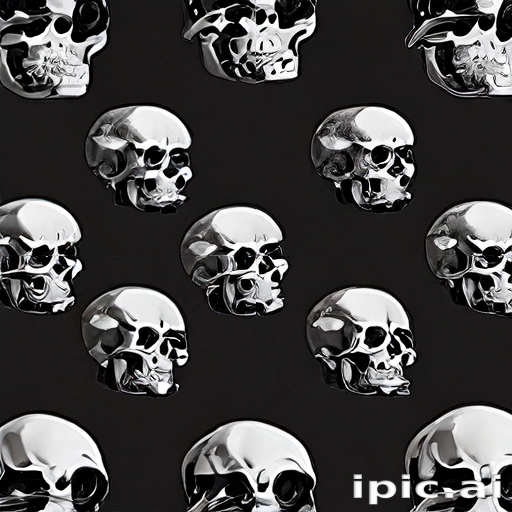 Intricate Arrangement of Shiny Metallic Skulls Against a Dark Background