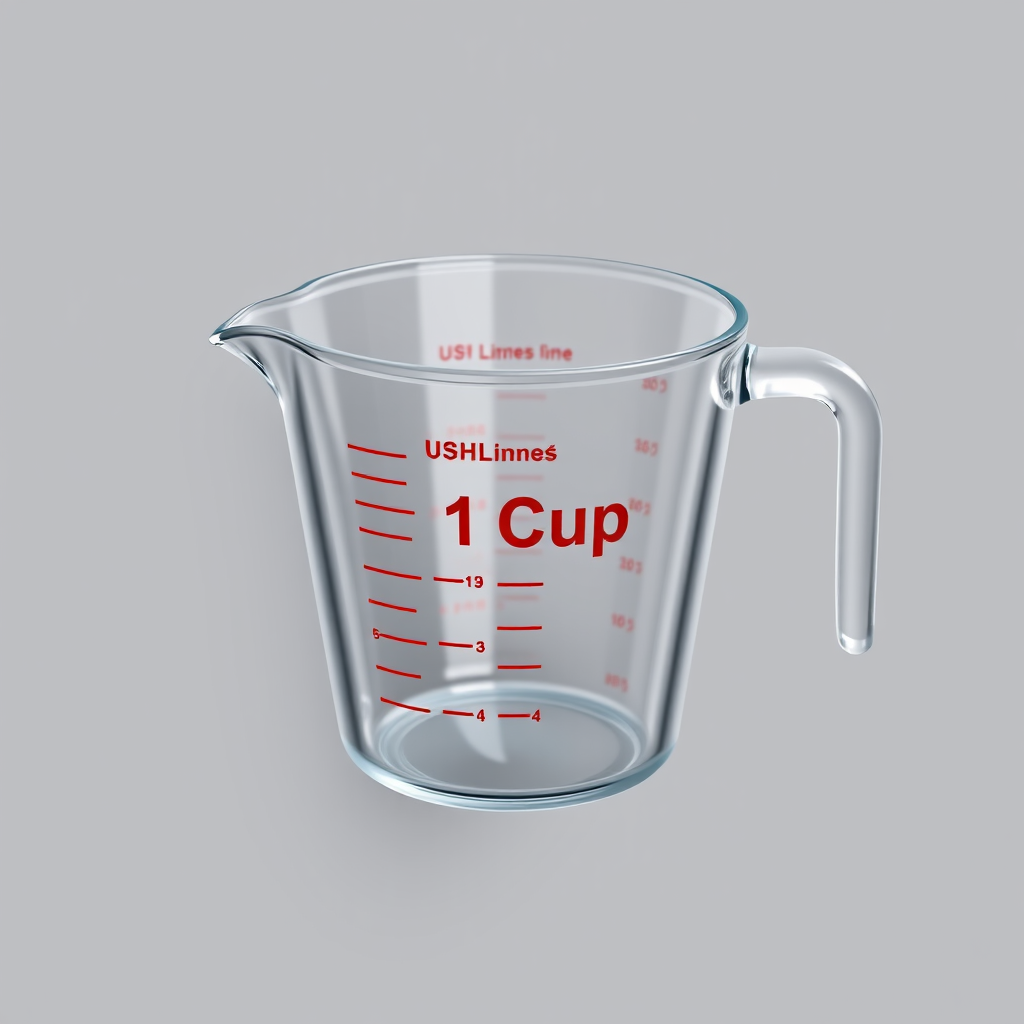Create a high-resolution illustration of a measuring cup labeled "1 Cup ...