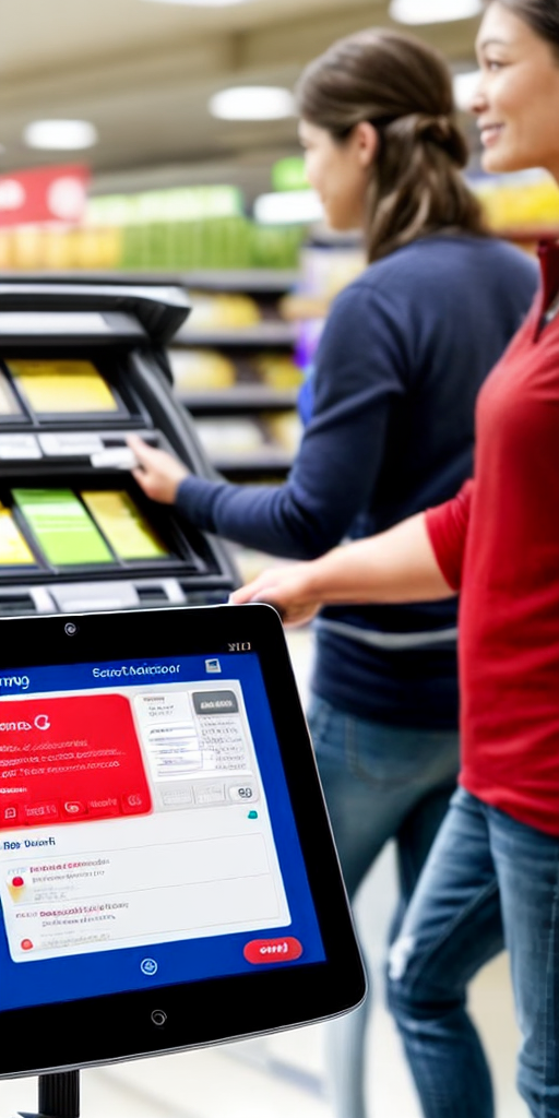 at a supermarket a customer is using a self scan till to buy wine show ...