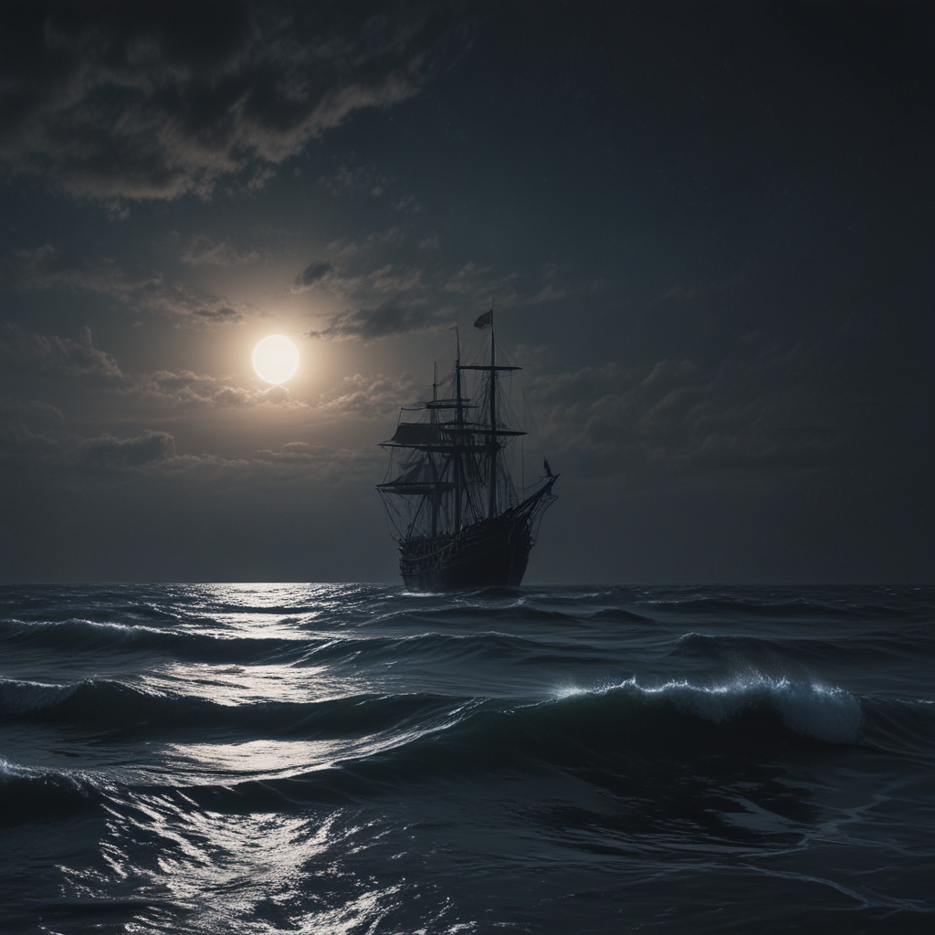 dark sea surface at night, fantasy, dramatic lighting, concept art