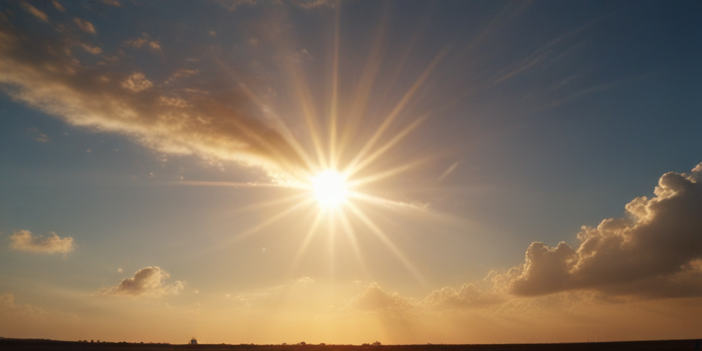 Radiant Sunlight Breaking Through Clouds at Dusk, Illuminating the Sky