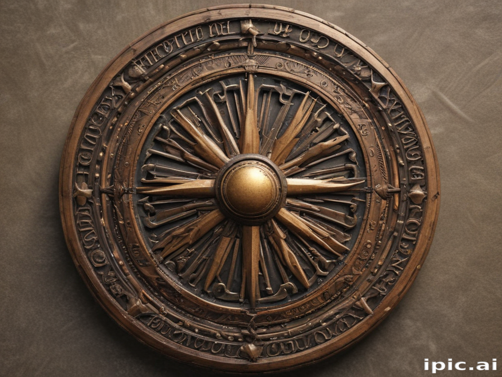 Intricately Designed Antique Compass Rose with Ornate Engravings and ...
