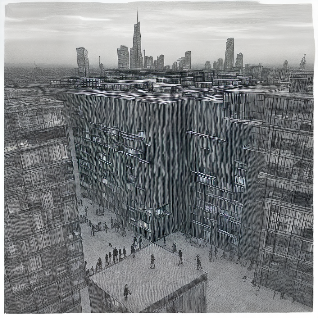 HELIPAD ON ROOFTOP. CLOSE LOOK. COMIC BOOK. SKETCH STYLE. BLACK AND WHITE.