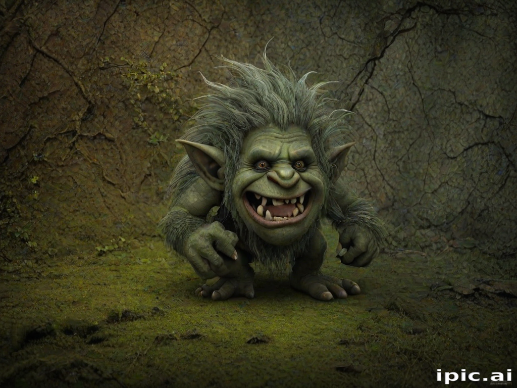 Playful Yet Mischievous Forest Creature with Wild Hair and Grinning Face