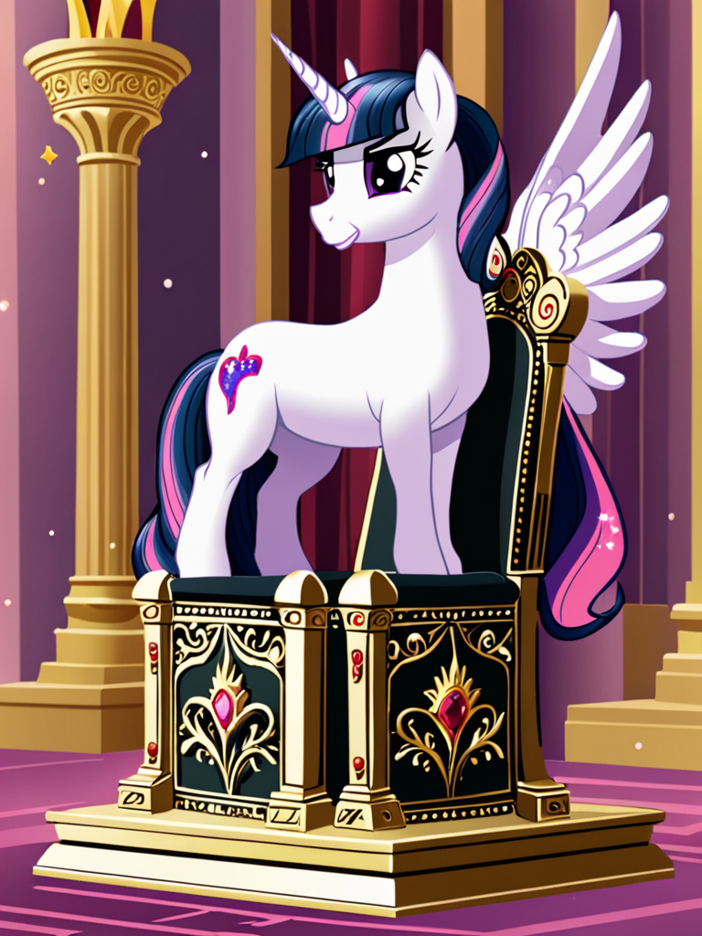 mlp pony alicorn twilight sparkel princess siting on the throne
