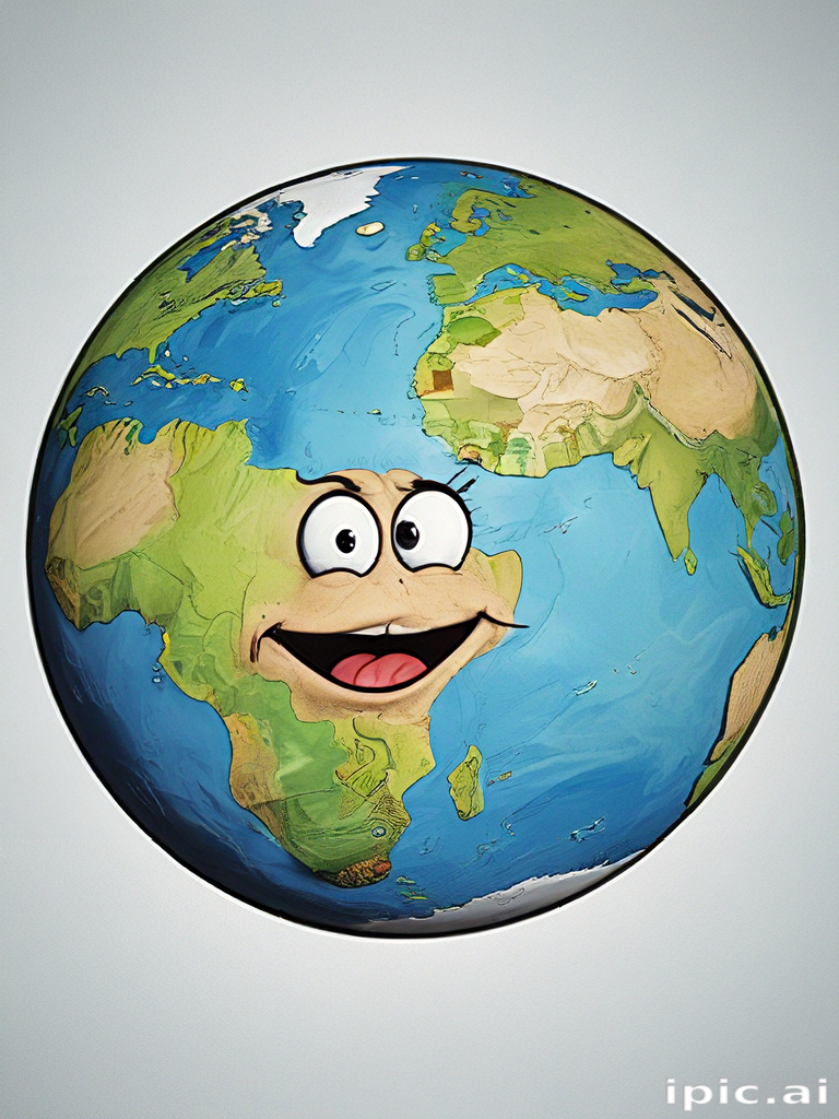 Cheerful Cartoon Globe Smiling with a Friendly Expression and Vibrant ...
